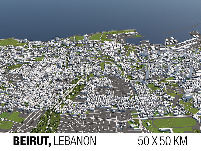 Beirut 50x50km City Map Model 3D model | CGTrader