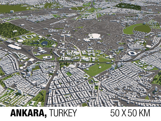 Ankara 50x50km City Map Model 3D model | CGTrader