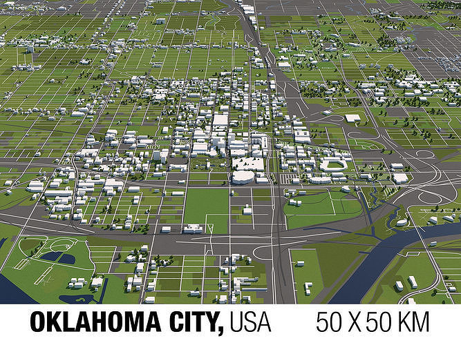 Oklahoma City 50x50km City Map Model 3D model | CGTrader