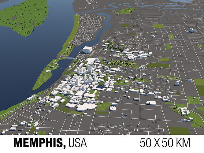 Memphis 50x50km City Map Model 3D model | CGTrader