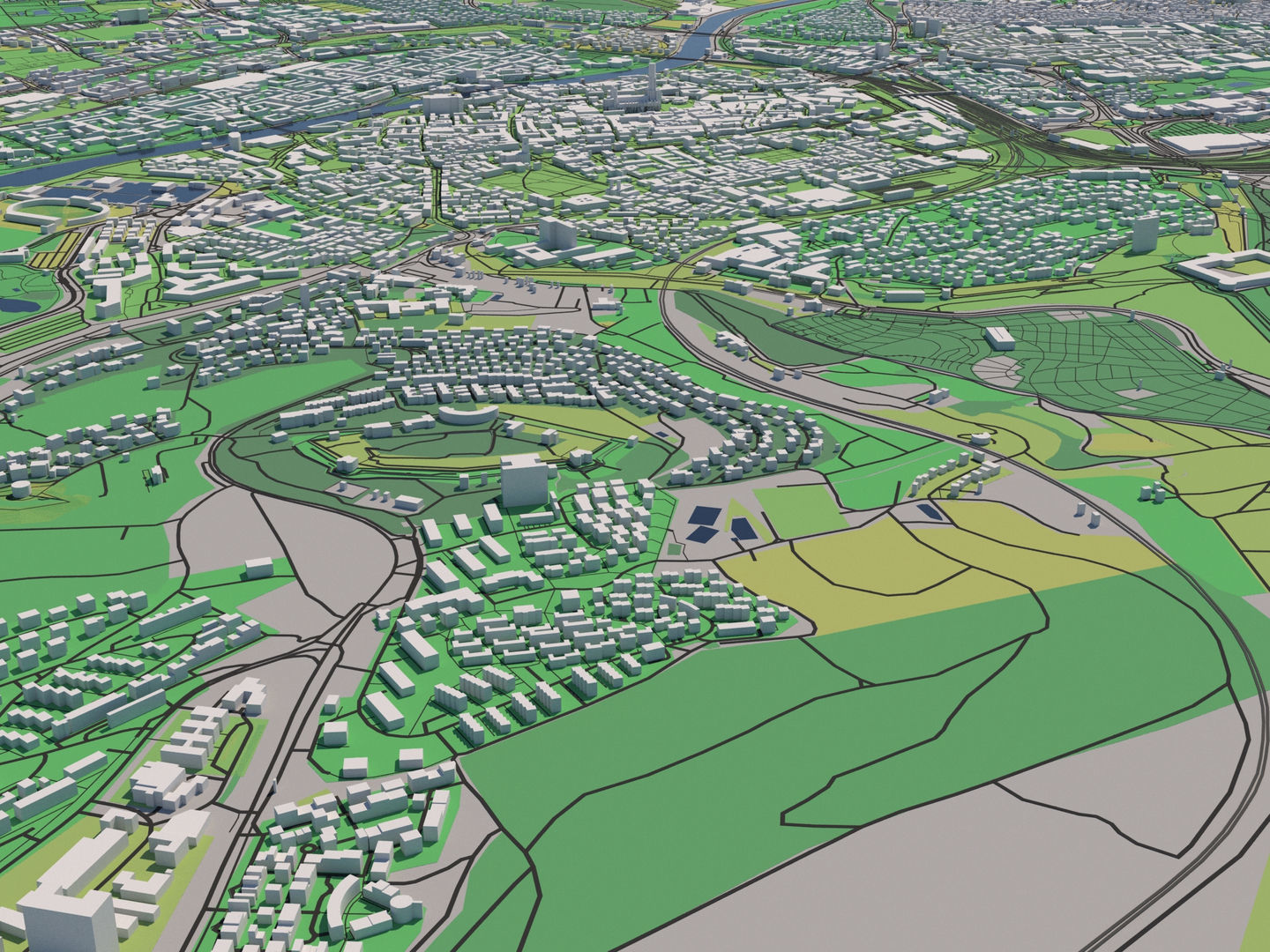 Ulm Germany 30x30km City Map 3D model | CGTrader