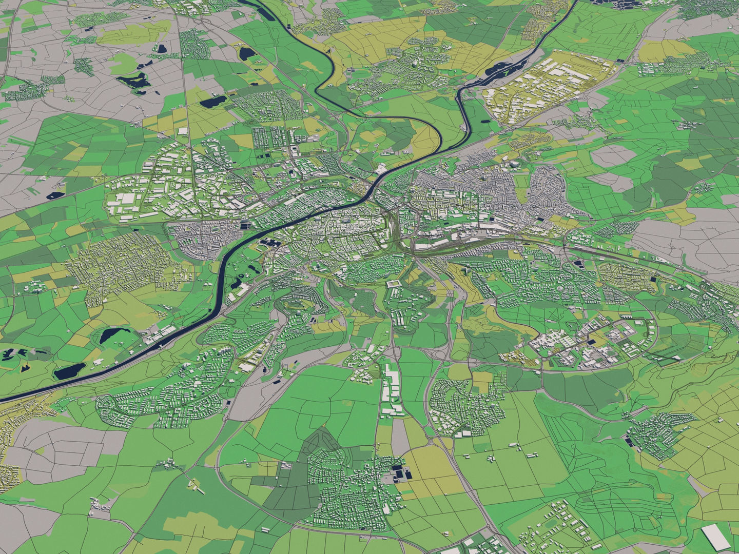 Ulm Germany 30x30km City Map 3D model | CGTrader