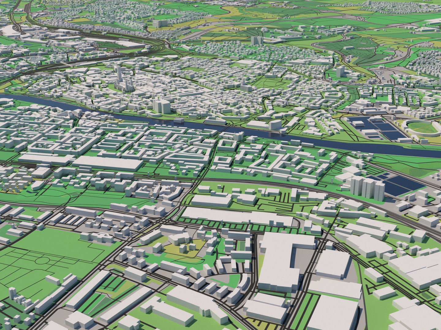 Ulm Germany 30x30km City Map 3D model | CGTrader