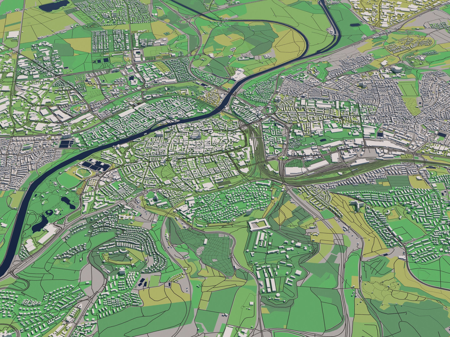 Ulm Germany 30x30km City Map 3D model | CGTrader