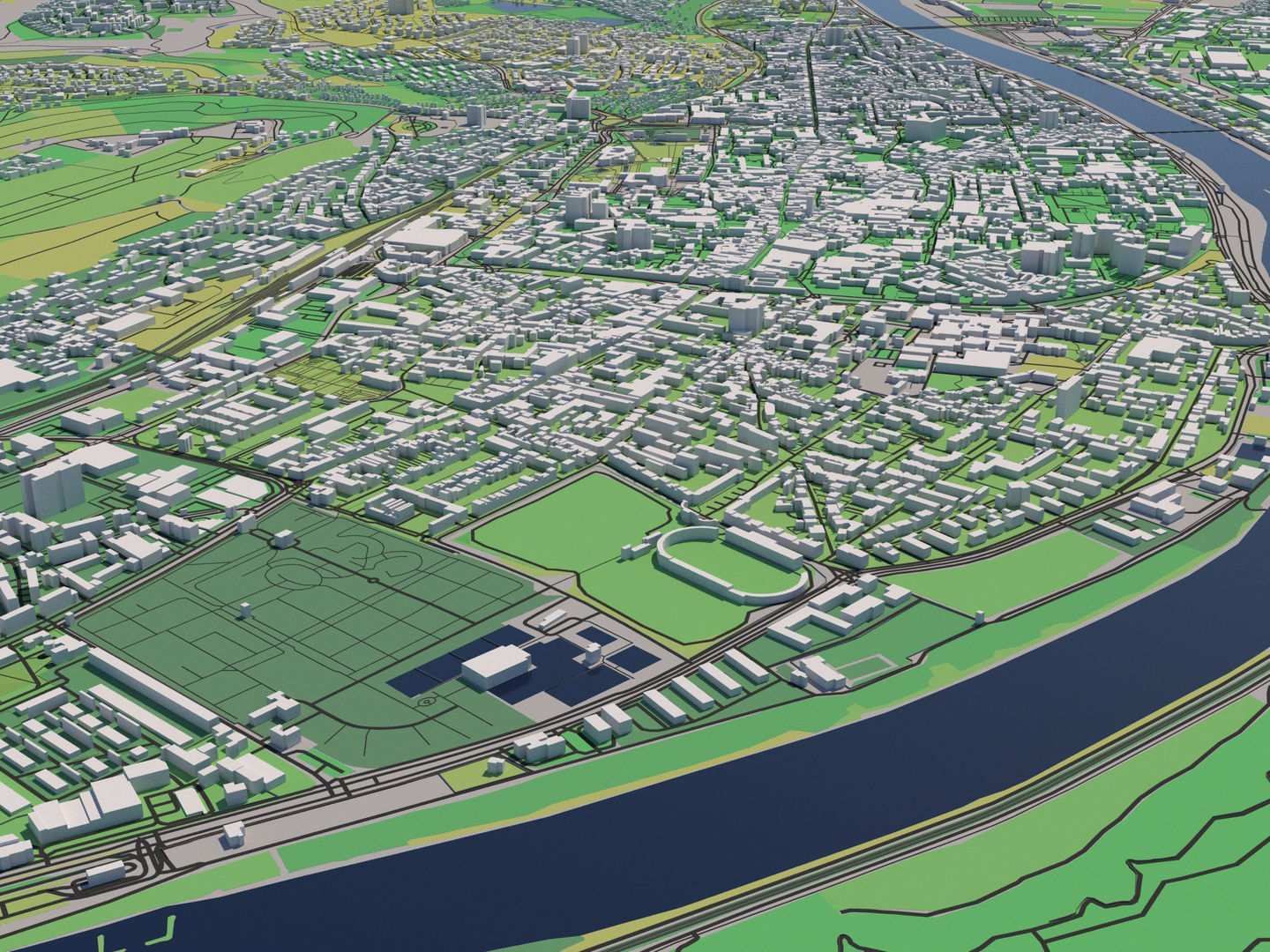 Trier Germany 30x30km City Map 3D model | CGTrader