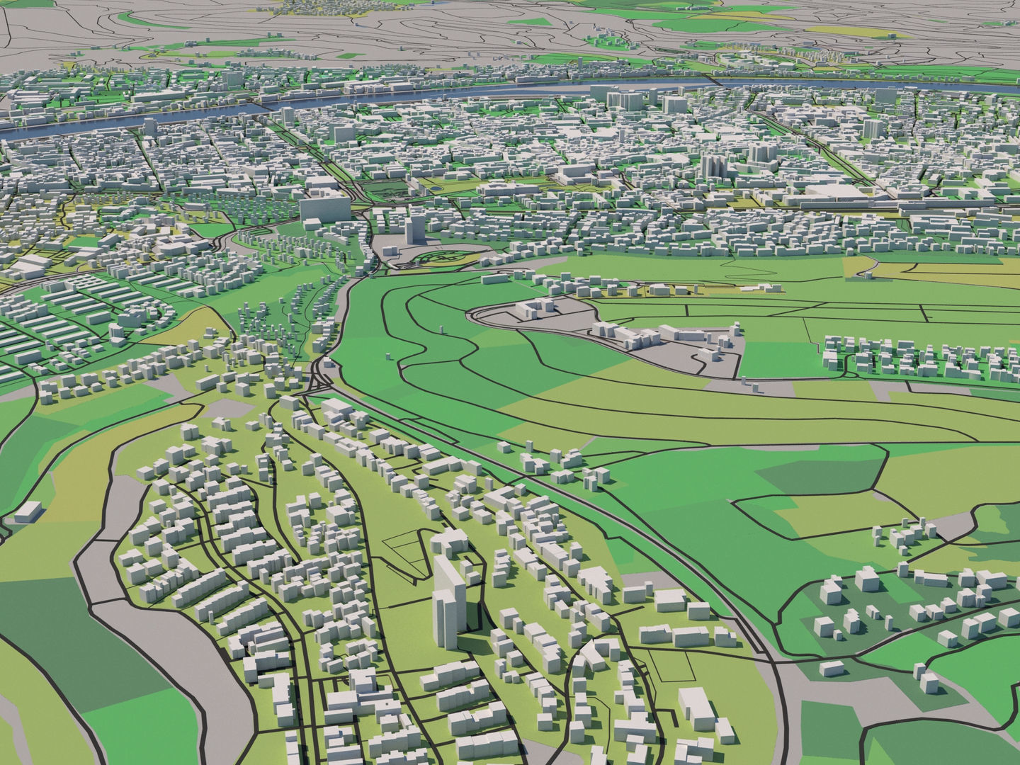 Trier Germany 30x30km City Map 3D model | CGTrader