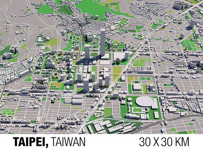 Taipei 30x30km City Map 3D model | CGTrader