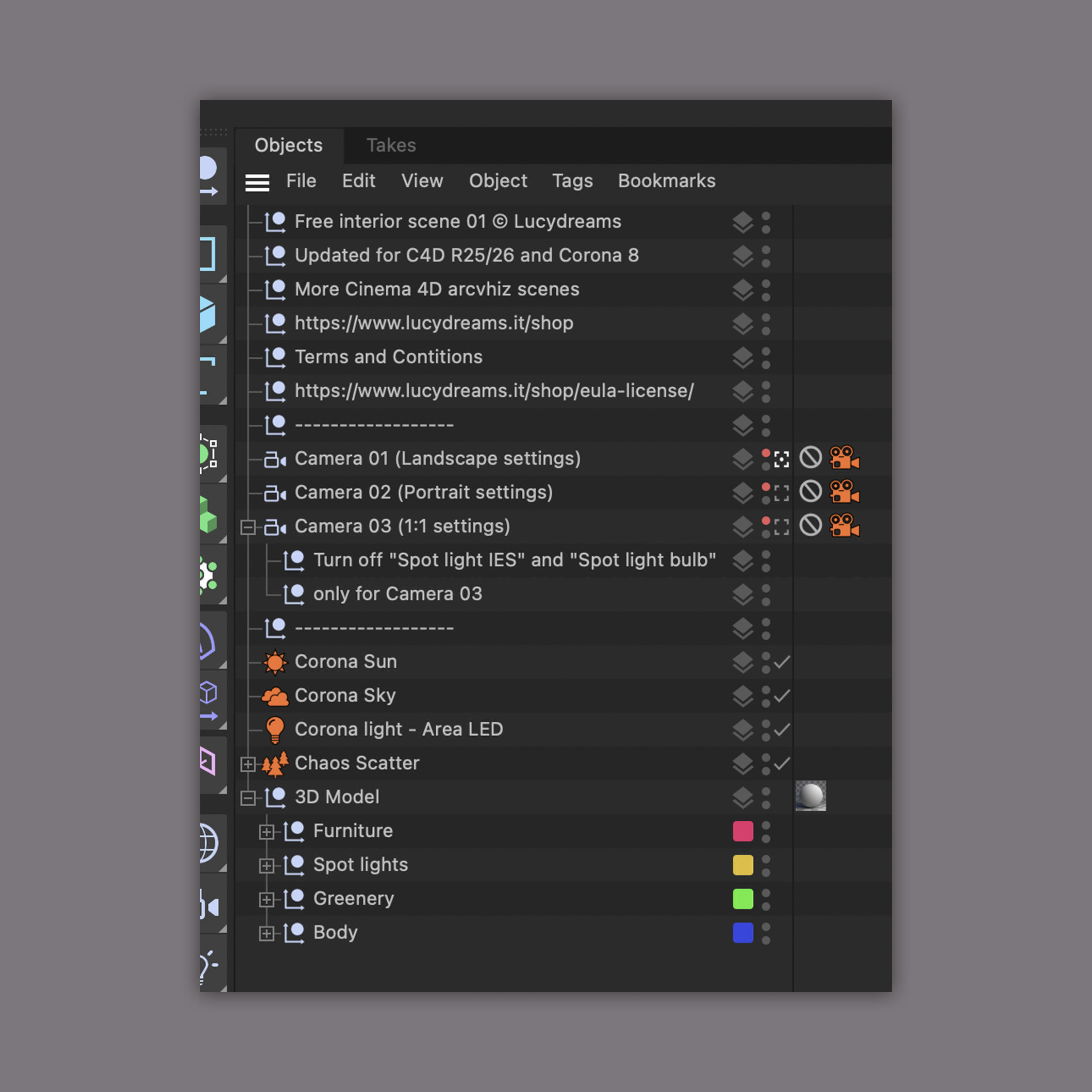 Free Cinema 4D and Corona interior scene free 3D model | CGTrader