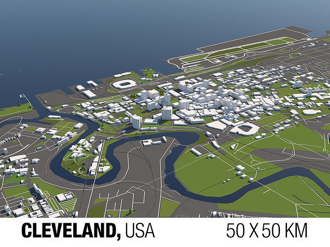 Cleveland 50x50km City Map 3D model | CGTrader