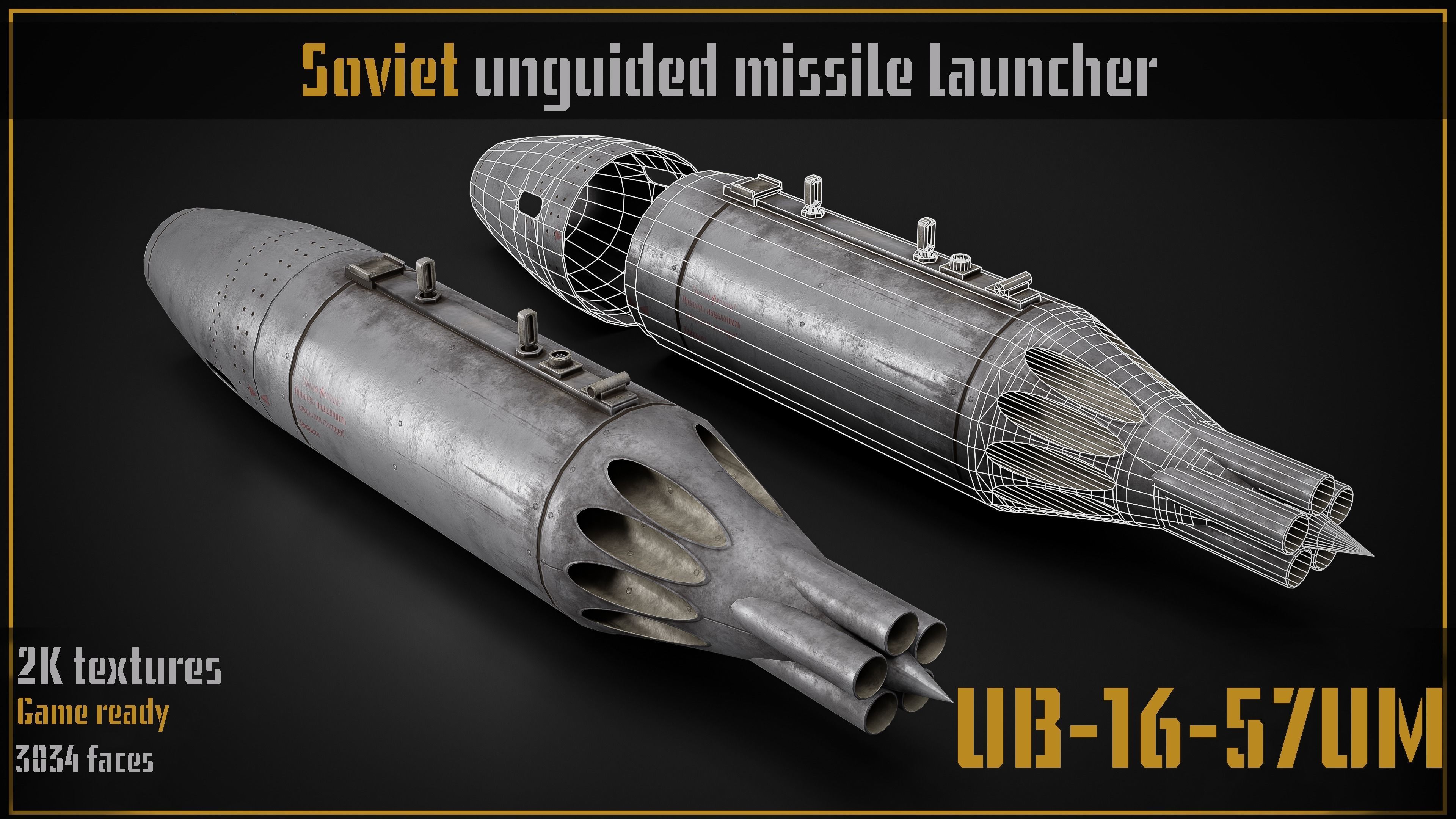 3D model Game ready model of UB-16-57UM unguided missile rockets ...