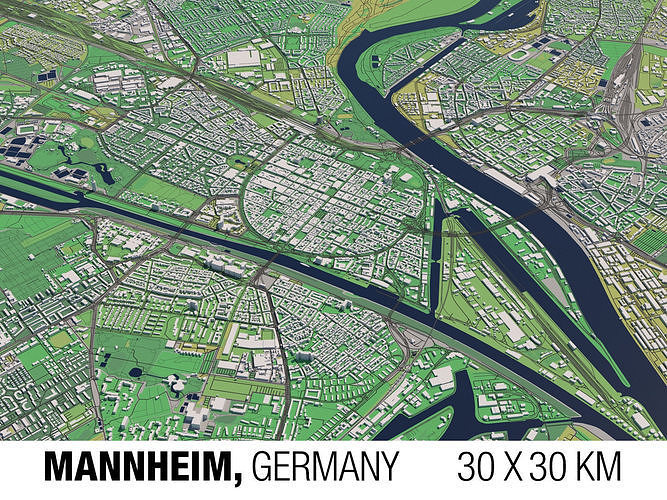 Mannheim Germany 30x30km City Map 3D model | CGTrader