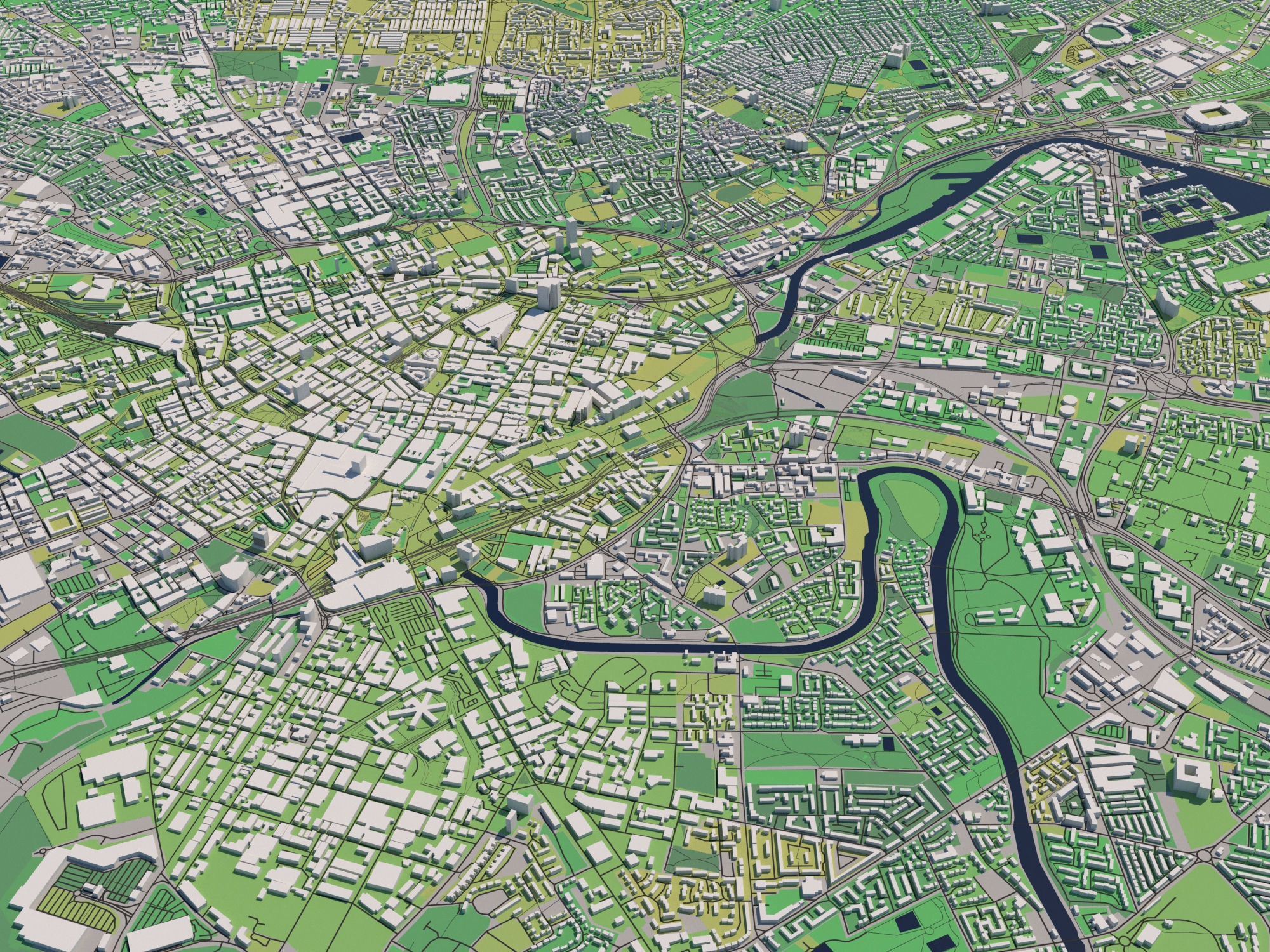 Manchester UK 25x25km City Map 3D model | CGTrader