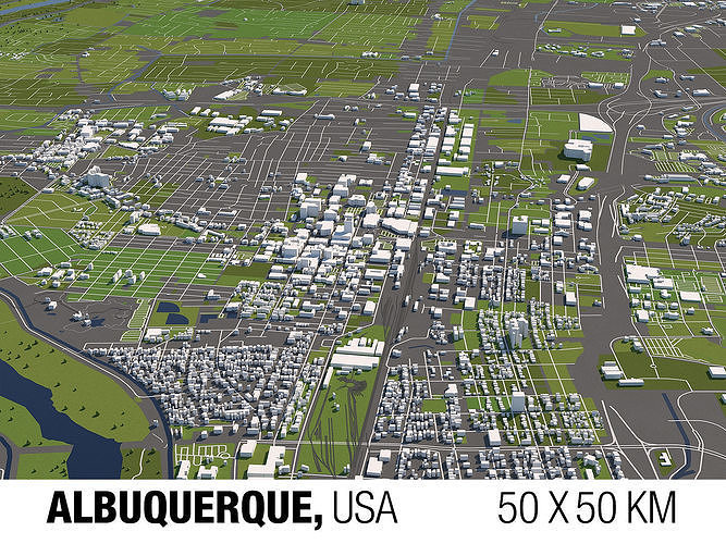Albuquerque USA 50x50km City Map 3D model | CGTrader