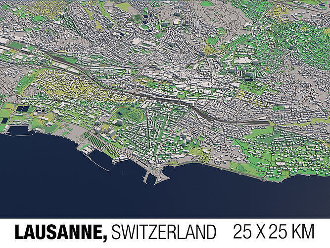 Lausanne Switzerland 25x25km 3D City Map 3D model | CGTrader