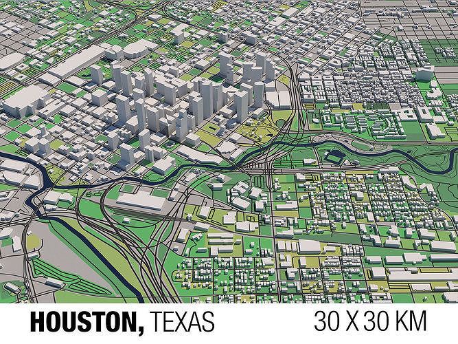 Houston Texas USA 30x30km 3D City Map 3D model | CGTrader