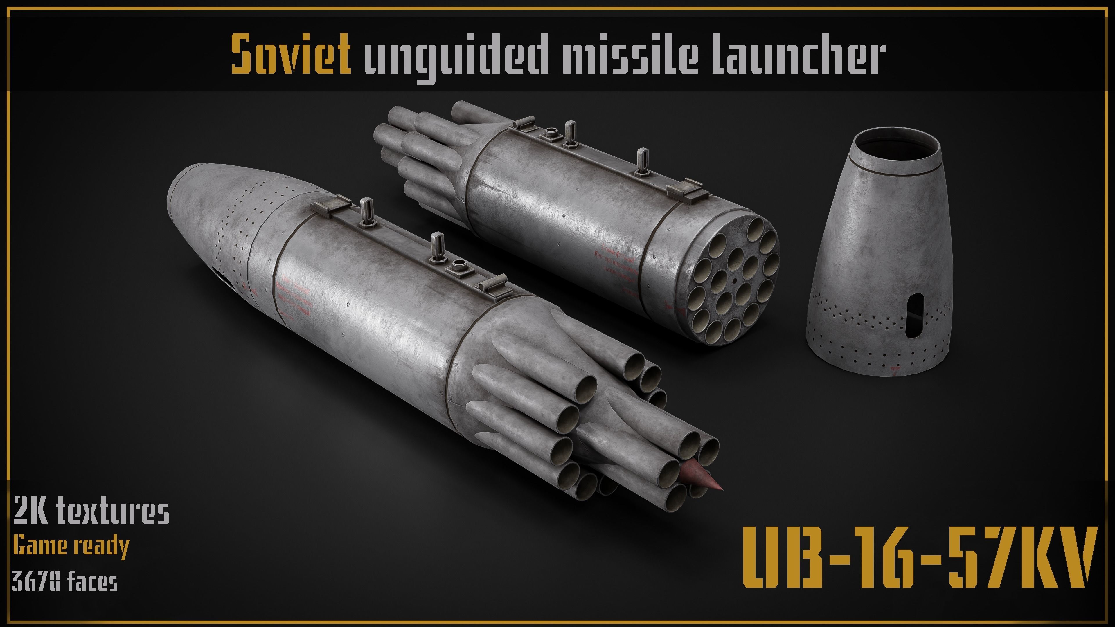 3D model Game ready model of UB-16-57KV unguided missile rockets ...
