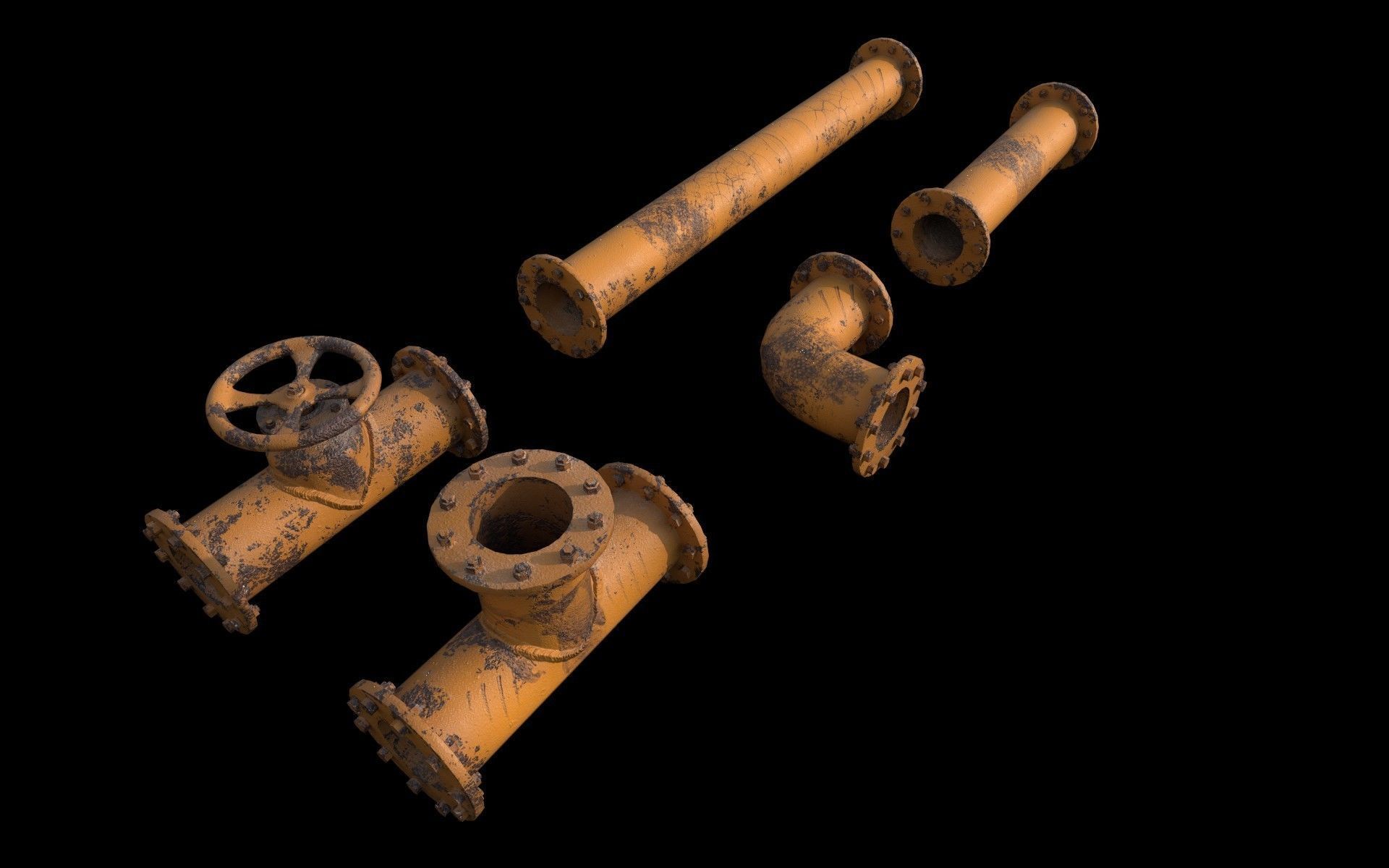 3D model Industrial Pipes with 4K PBR texture -city props 3- VR / AR ...