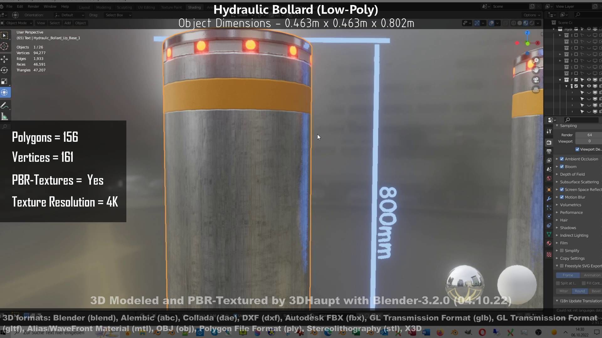 3D model Animted Hydraulic Bollards with LEDs VR / AR / low-poly | CGTrader