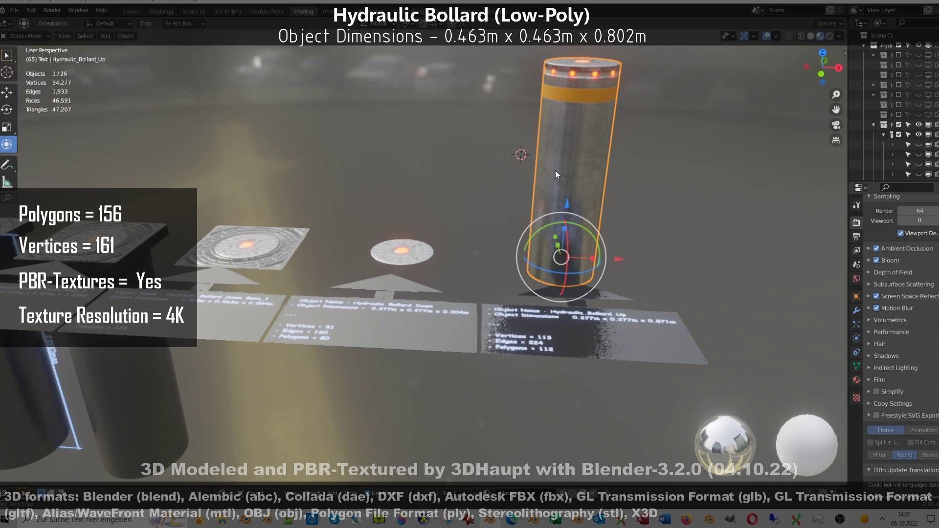 3D model Animted Hydraulic Bollards with LEDs VR / AR / low-poly | CGTrader