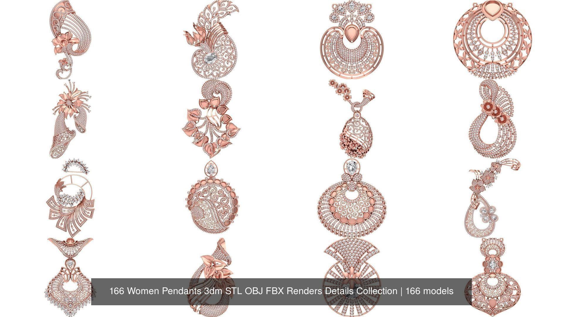 166 Women Pendants 3dm STL OBJ FBX Renders Details Collection | CGTrader