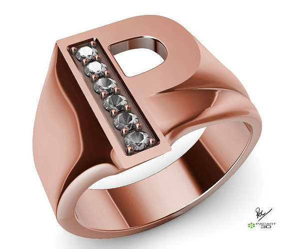 Seal ring with the letter P with gems of 2 mm each 3D model 3D ...