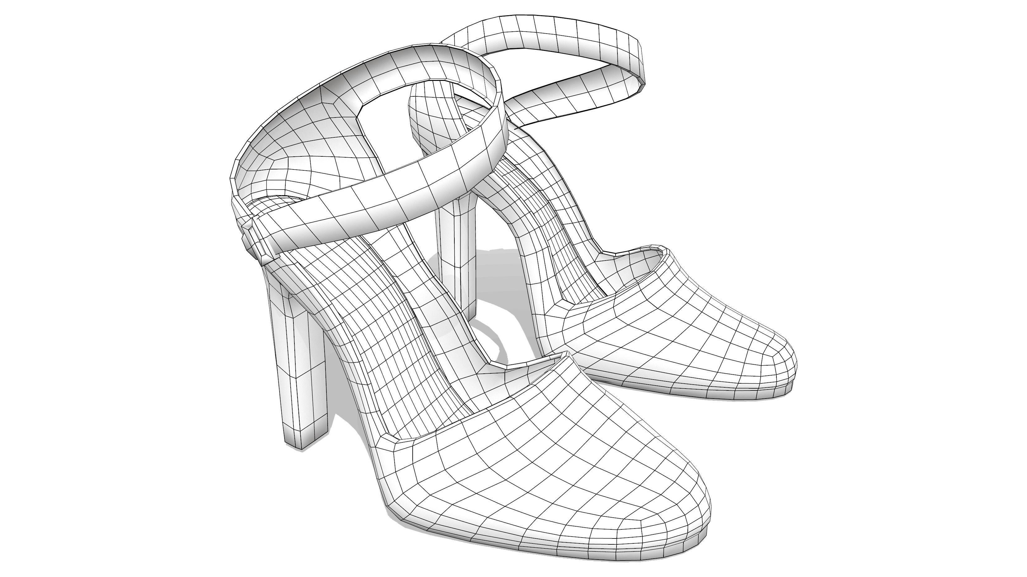 3D model Diagonal Ankle Straps Black High Heel Shoes VR / AR / low-poly ...