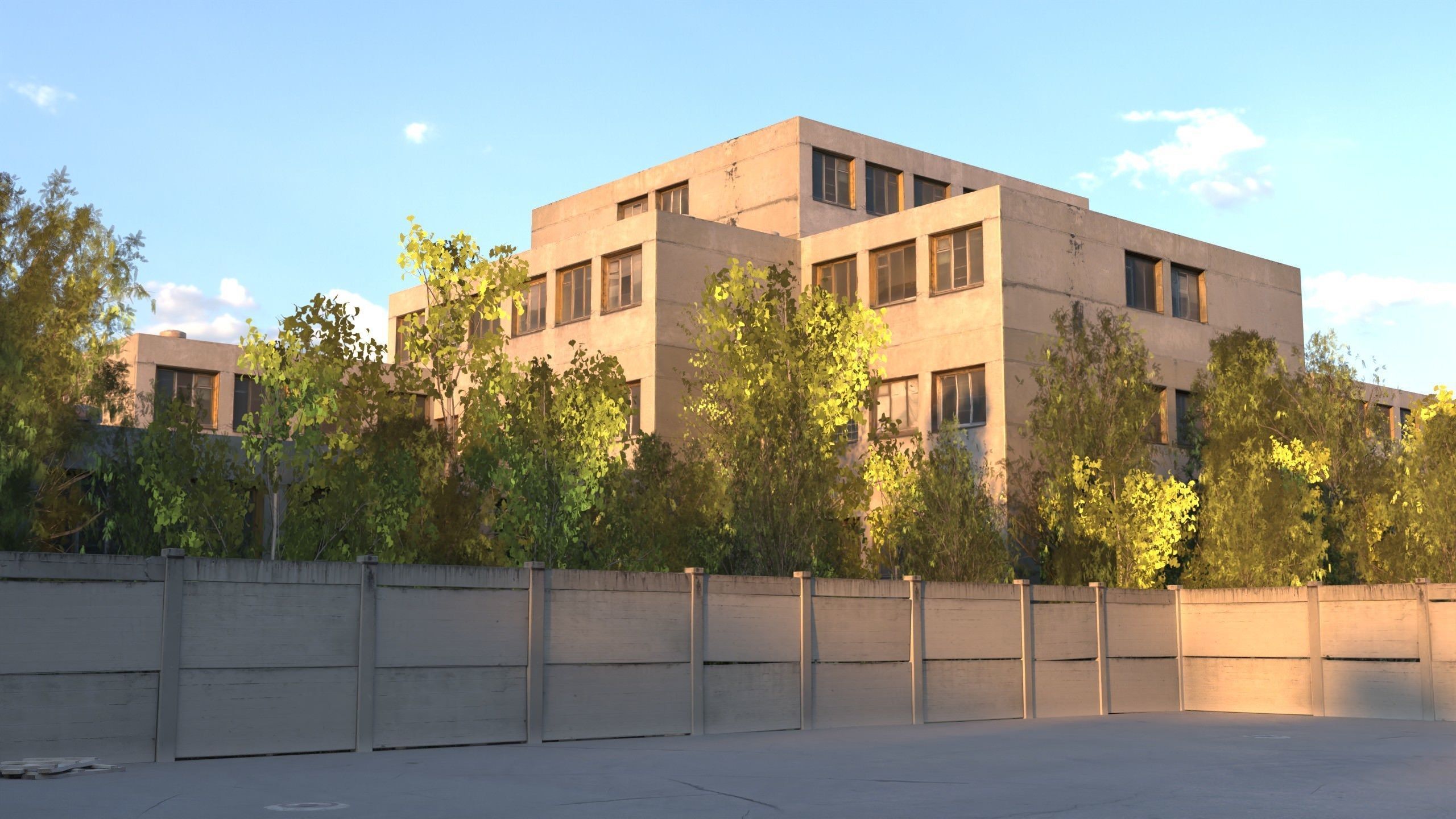 3D model Square empty parking lot with trees and car VR / AR / low-poly ...