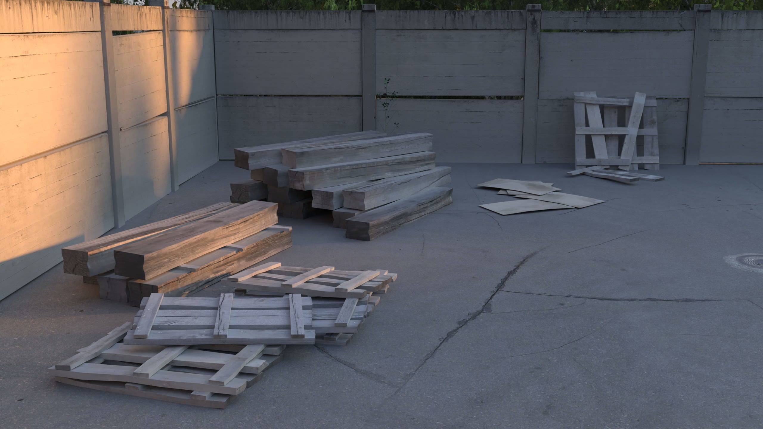 3D model Square empty parking lot with trees and car VR / AR / low-poly ...