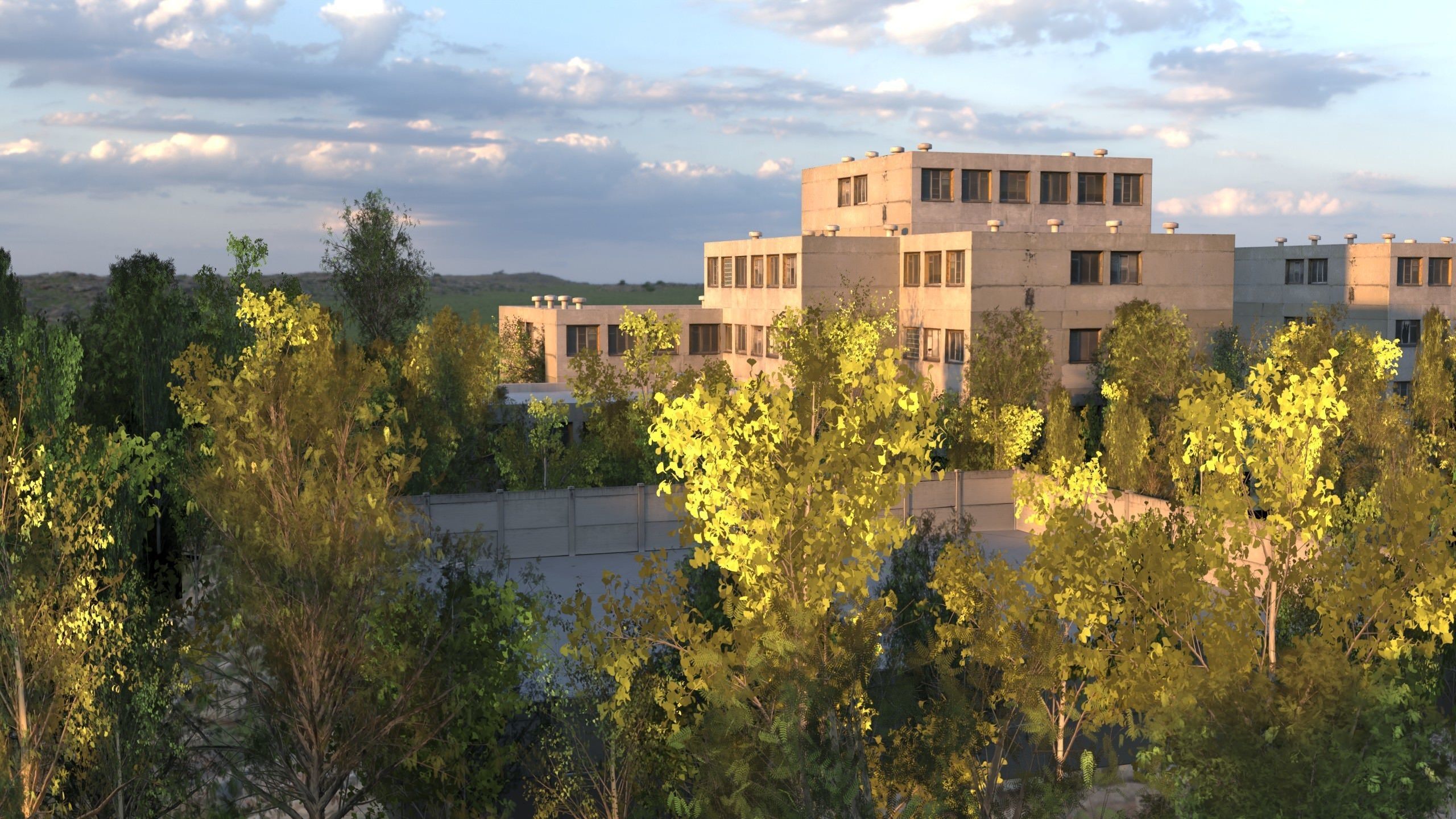 3D model Square empty parking lot with trees and car VR / AR / low-poly ...