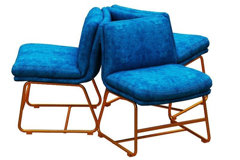 3D model contemporary tri chair fabric and gold foil VR / AR / low-poly ...