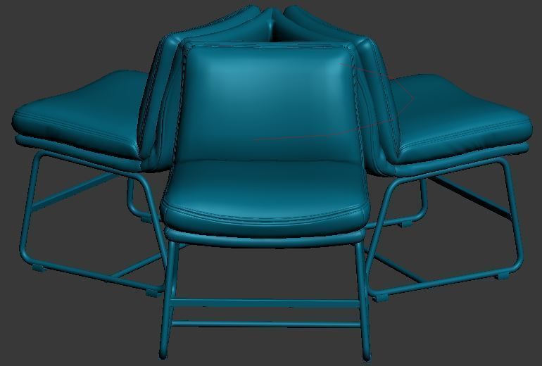 3D model contemporary tri chair fabric and gold foil VR / AR / low-poly ...