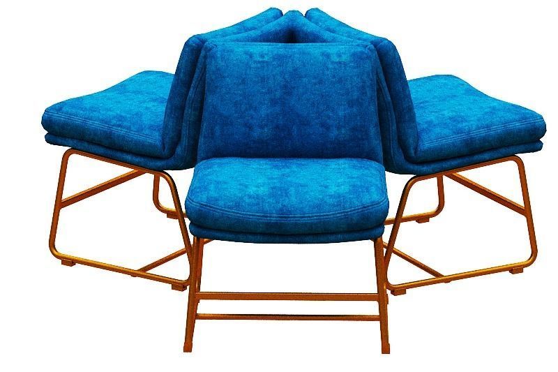 3D model contemporary tri chair fabric and gold foil VR / AR / low-poly ...