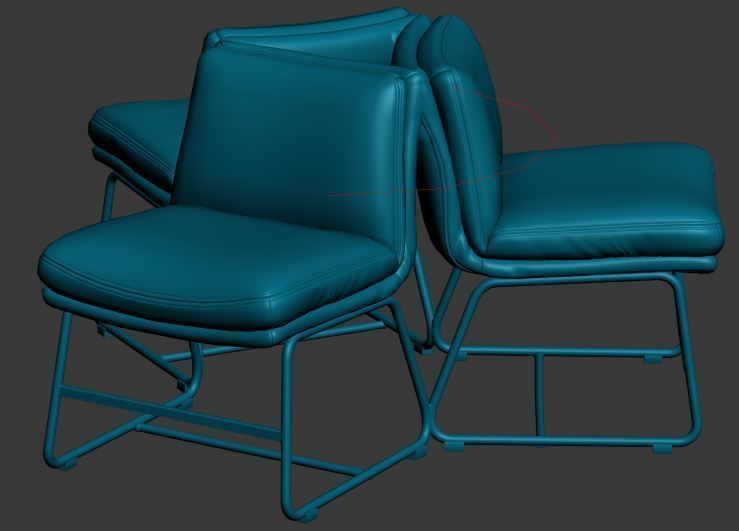 3D model contemporary tri chair fabric and gold foil VR / AR / low-poly ...