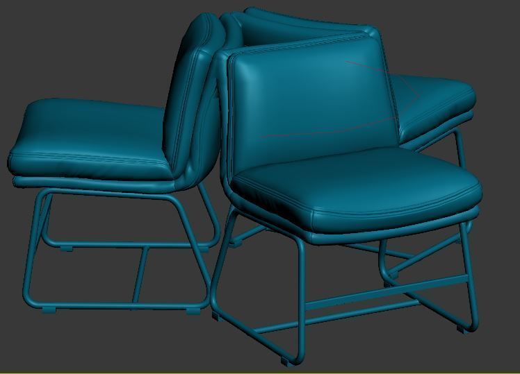 3D model contemporary tri chair fabric and gold foil VR / AR / low-poly ...