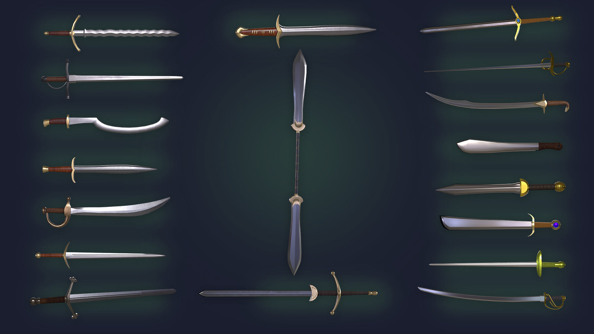 3D model 18 Different types of Swords Low-poly 3D model VR / AR / low ...