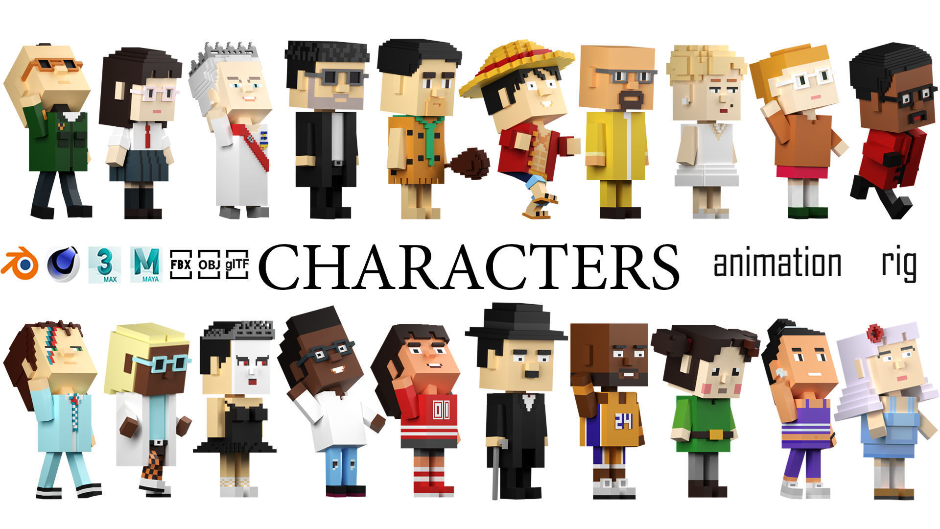 3D model Low poly characters 3 in voxel style VR / AR / low-poly | CGTrader