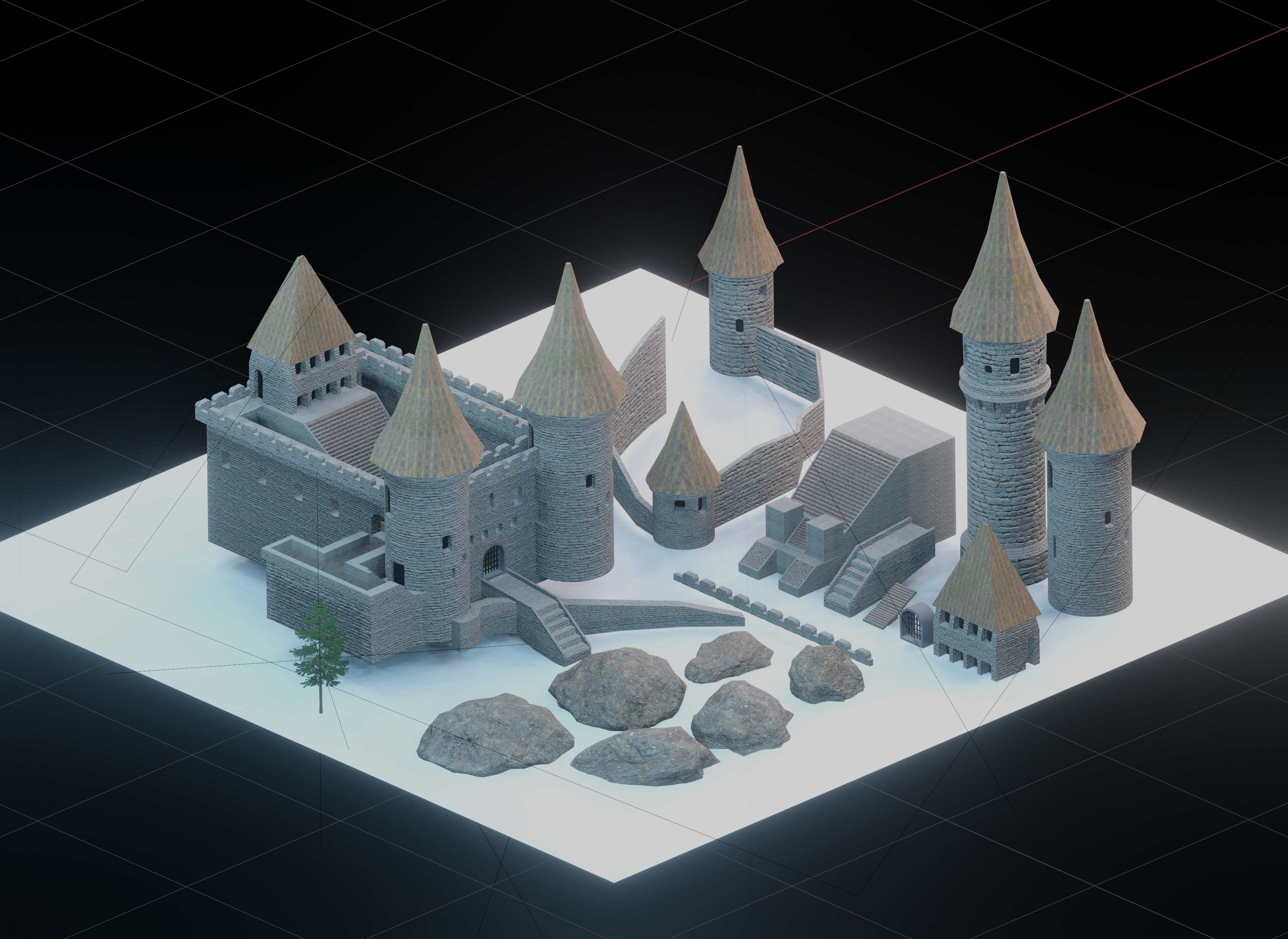 3D model 3D Low Poly Medieval Castle Scene VR / AR / low-poly | CGTrader
