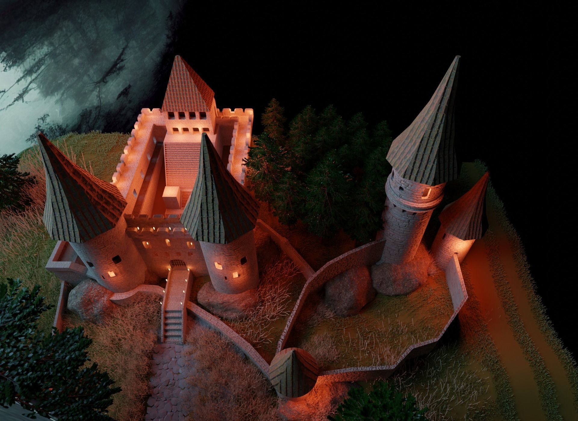 3D model 3D Low Poly Medieval Castle Scene VR / AR / low-poly | CGTrader