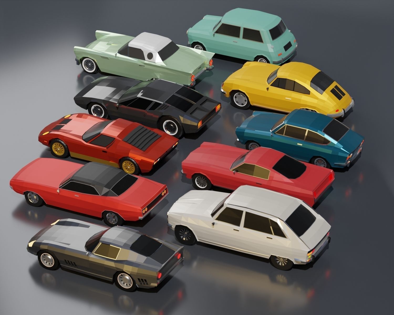 3D model Lowpoly Vintage Cars Pack 1960s VR / AR / low-poly | CGTrader