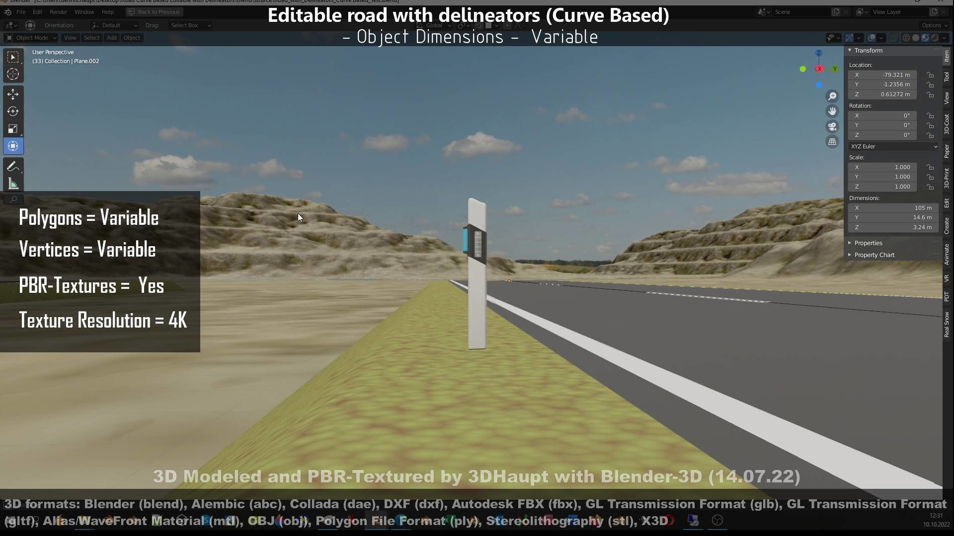 3D model Editable Road with Delineators - Curve Based VR / AR / low ...