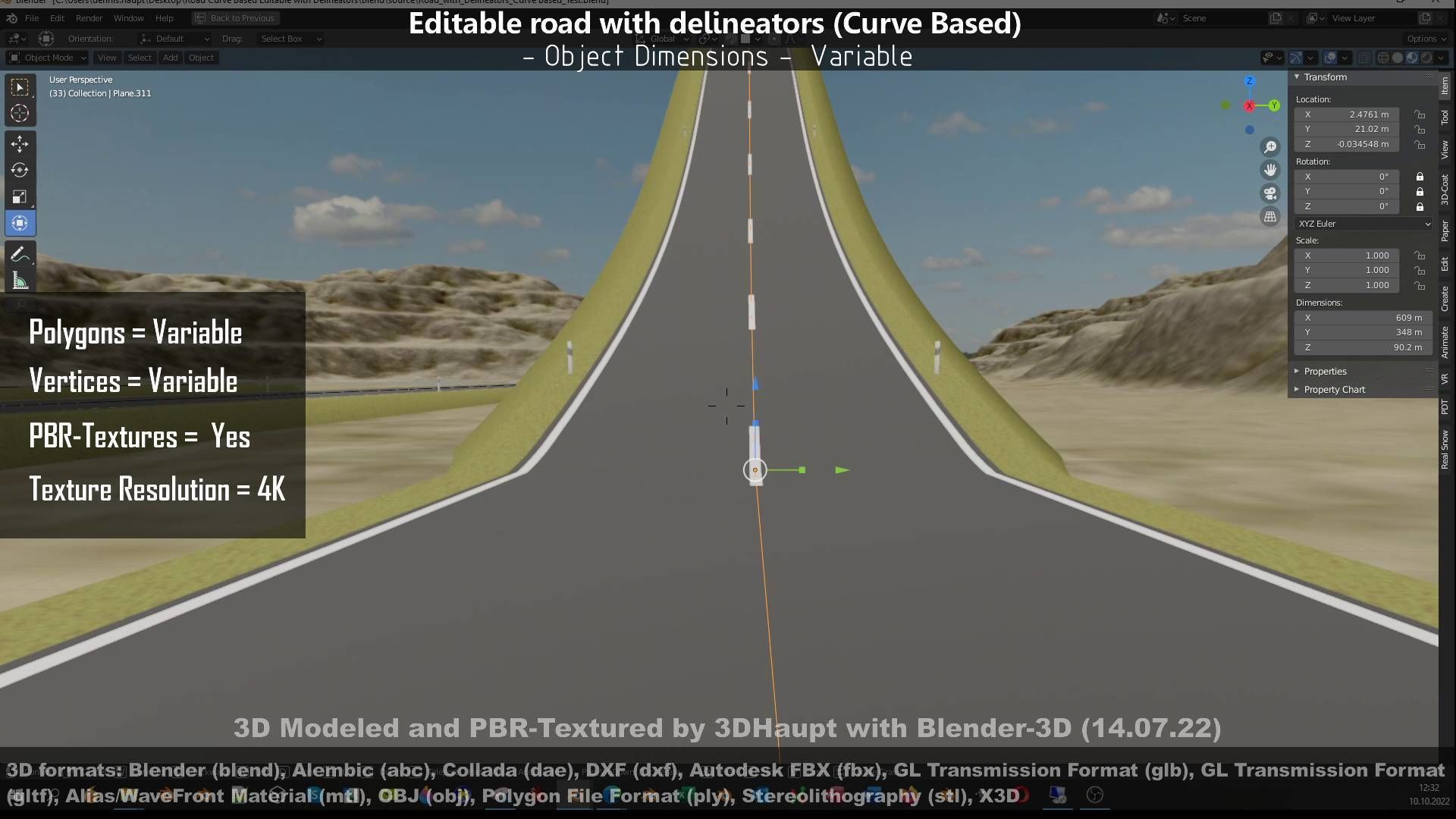 3D model Editable Road with Delineators - Curve Based VR / AR / low ...