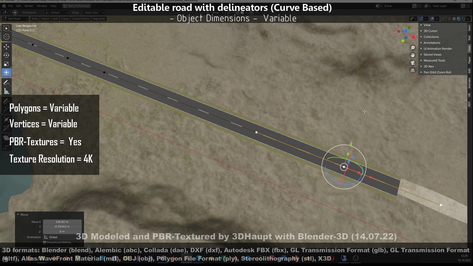3D model Editable Road with Delineators - Curve Based VR / AR / low ...