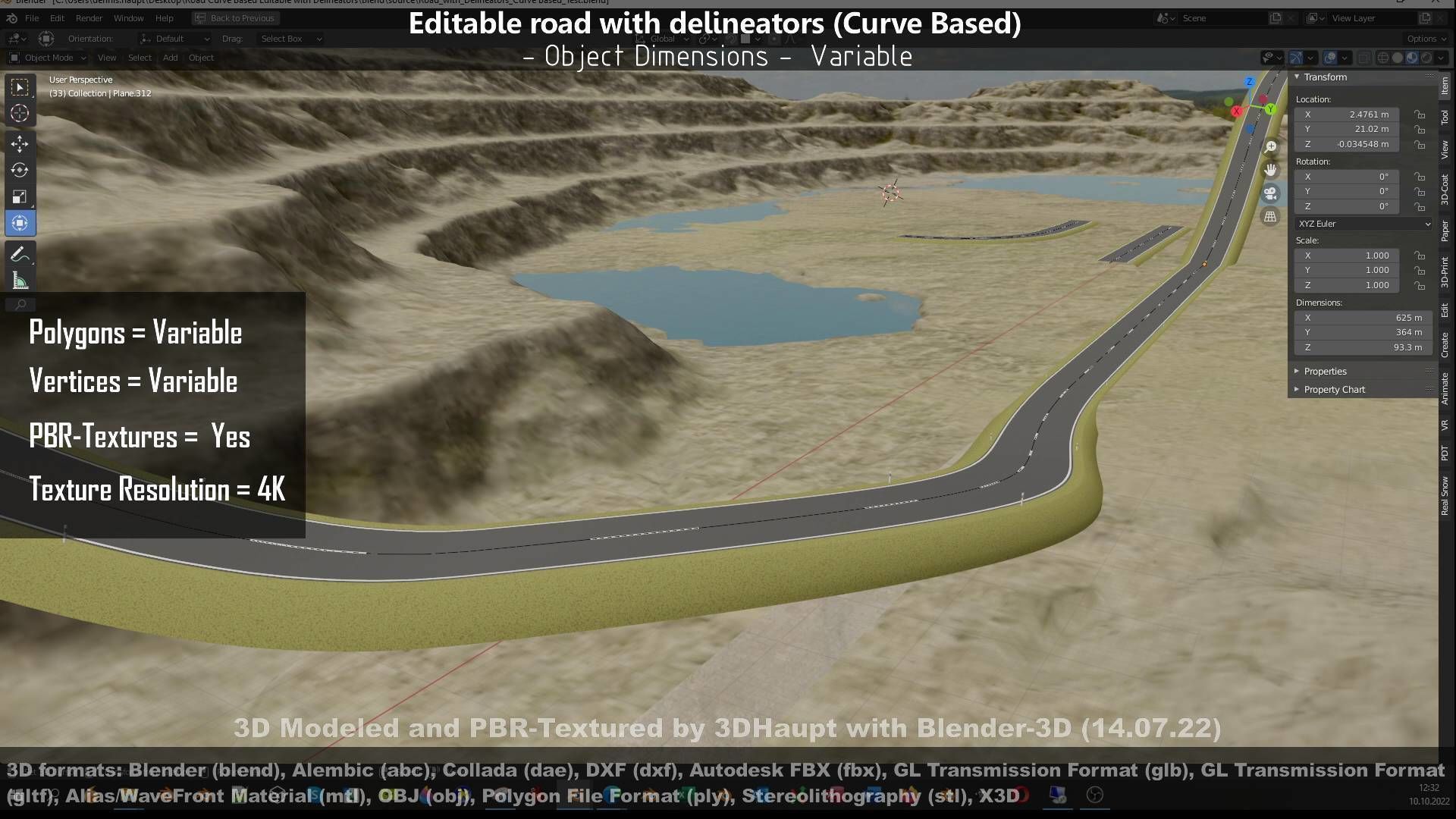 3D model Editable Road with Delineators - Curve Based VR / AR / low ...