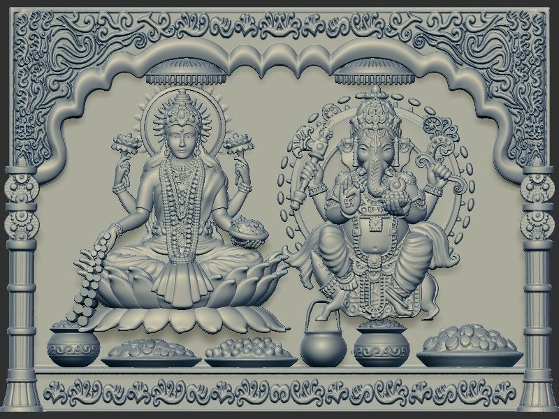 Laxmi Ganesh with Frame design 3D model 3D printable | CGTrader