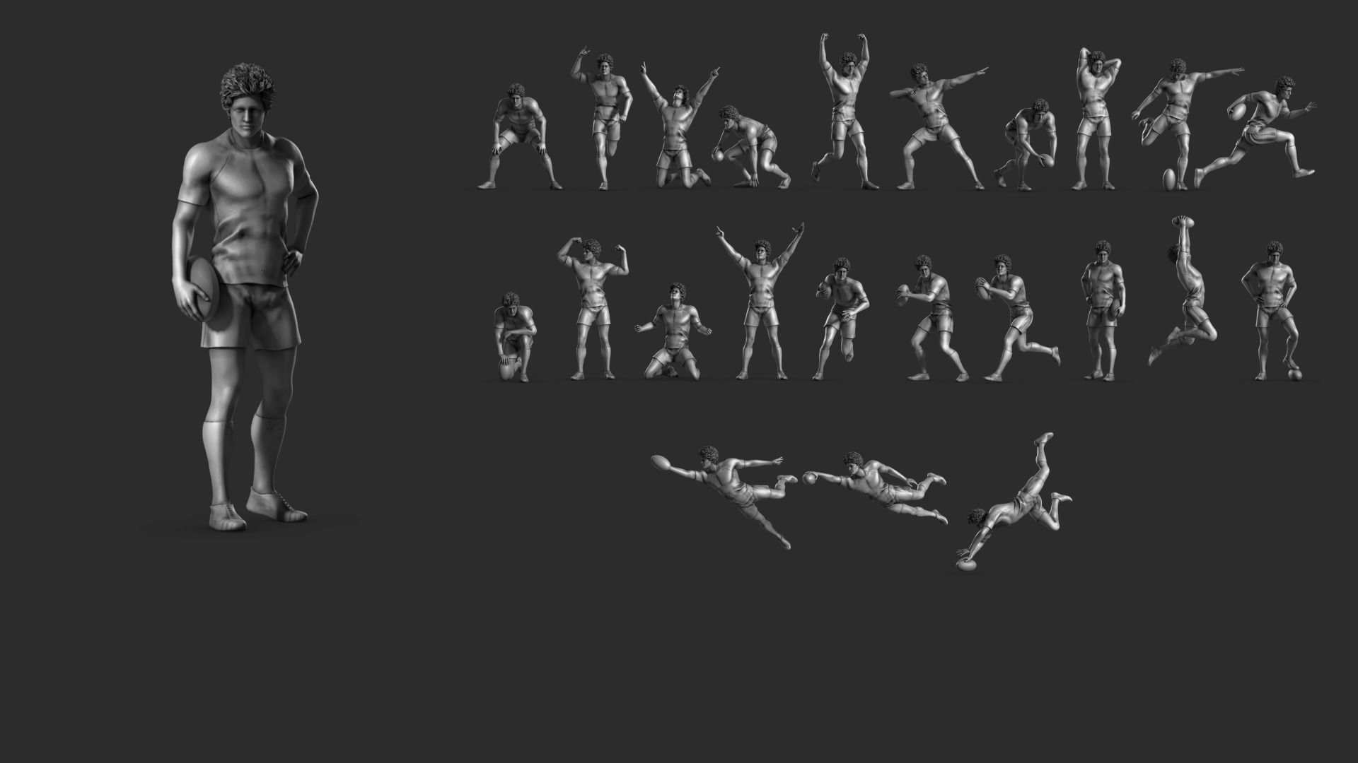 Rugby Poses 02 3D model 3D printable | CGTrader