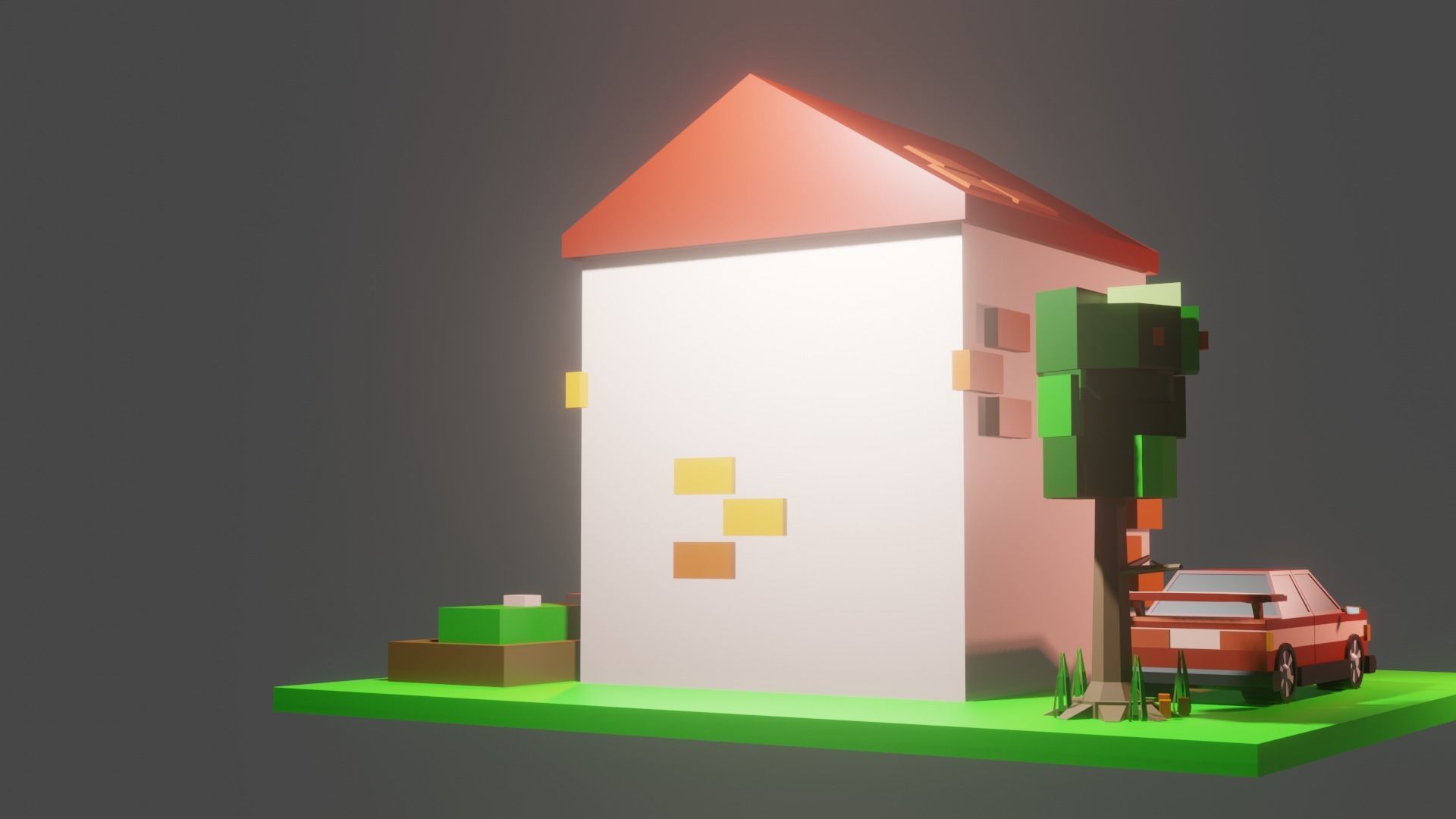 3D model Simple but powerful low poly cube house with car VR / AR / low ...