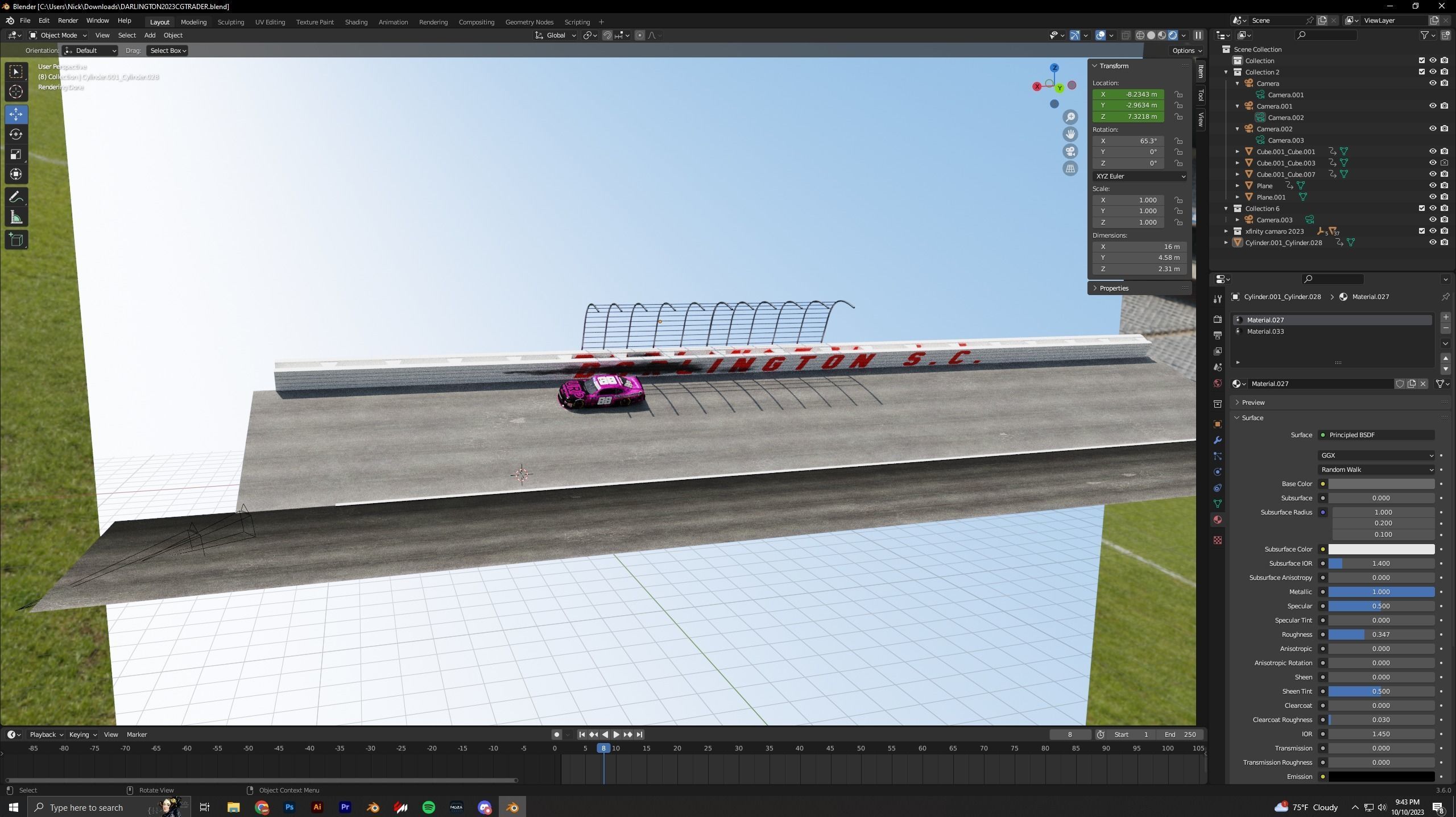 Darlington NASCAR turn 2 render scene 3D model rigged | CGTrader