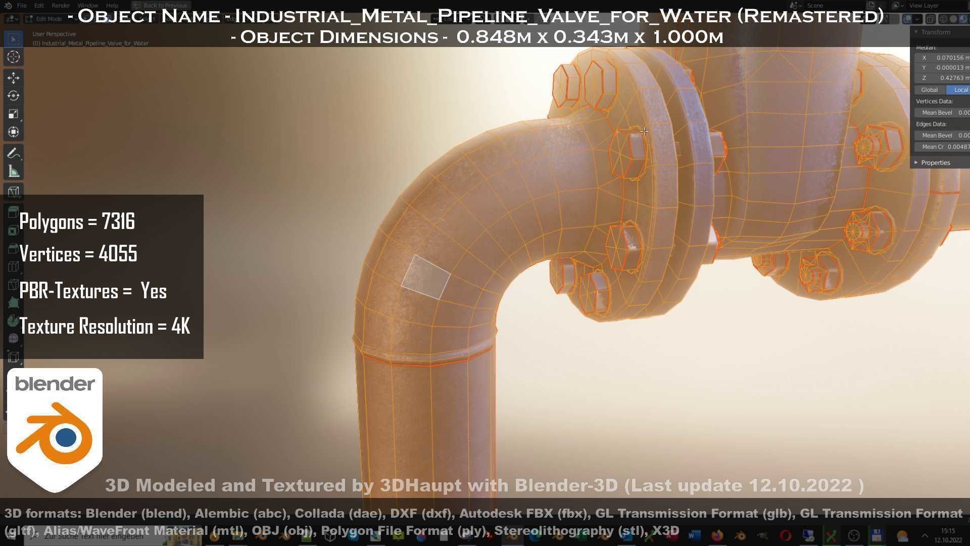 3D model Industrial Metal Pipeline Valve for Water Remastered VR / AR / low-poly | CGTrader