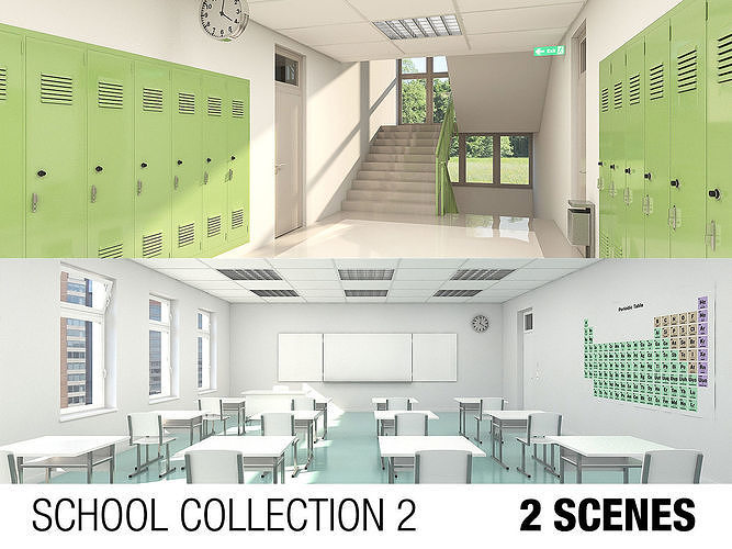 School Collection 2 lockers wall decal | CGTrader