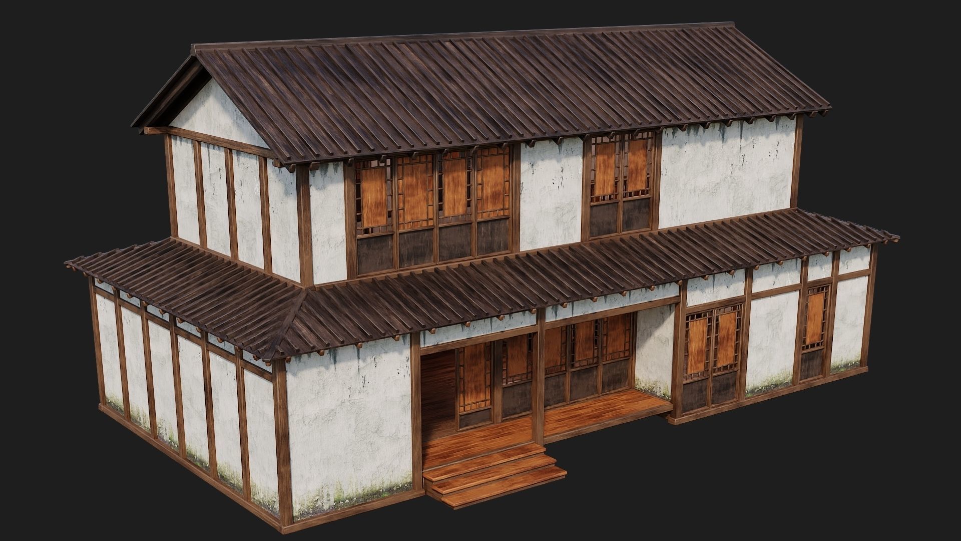 3D model Old Japanese Building 4K Textures GameReady 169 VR / AR / low ...